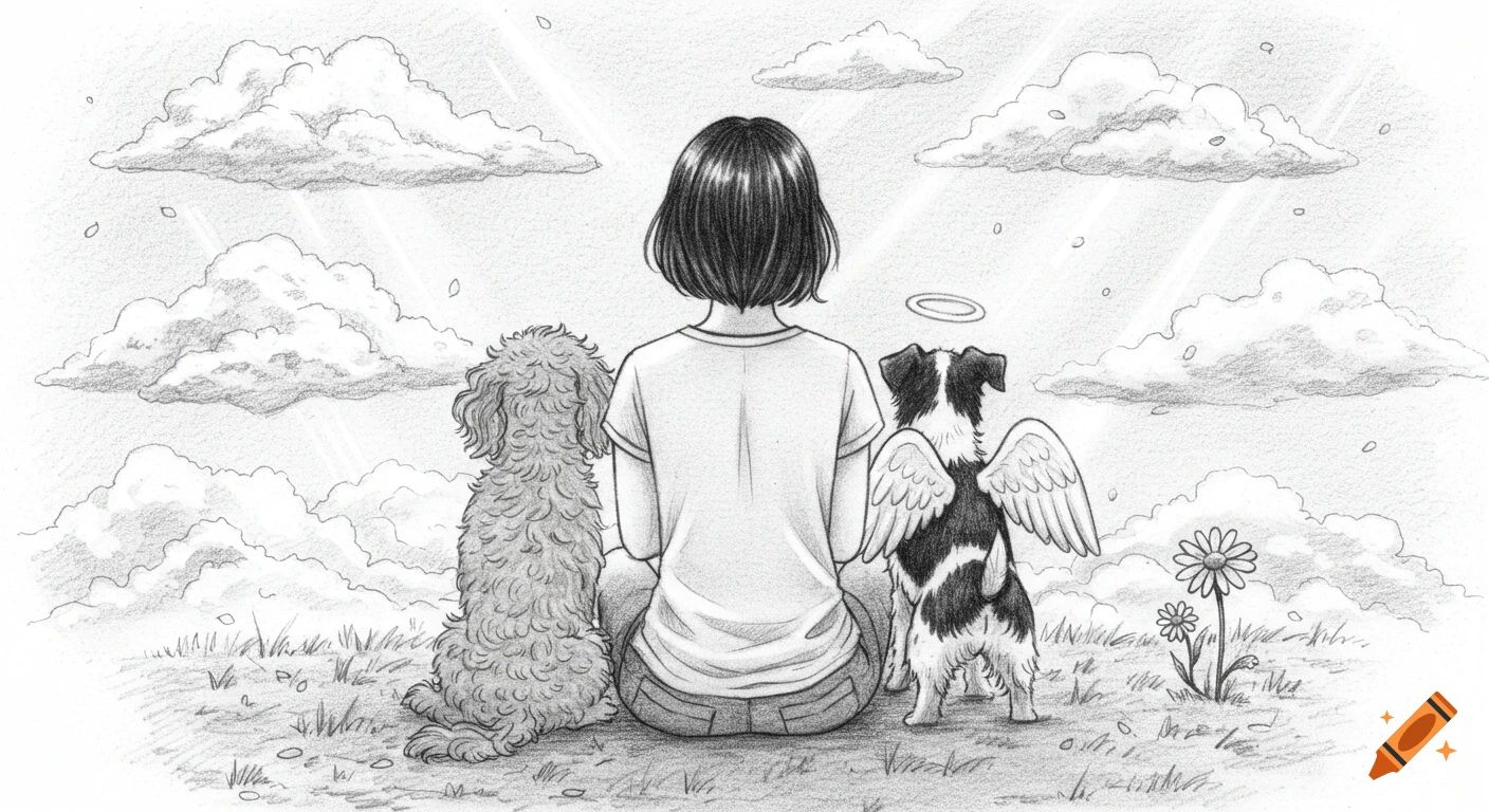 A black and white ultrasound scan shows a cartoonish, fluffy dog fetus ...