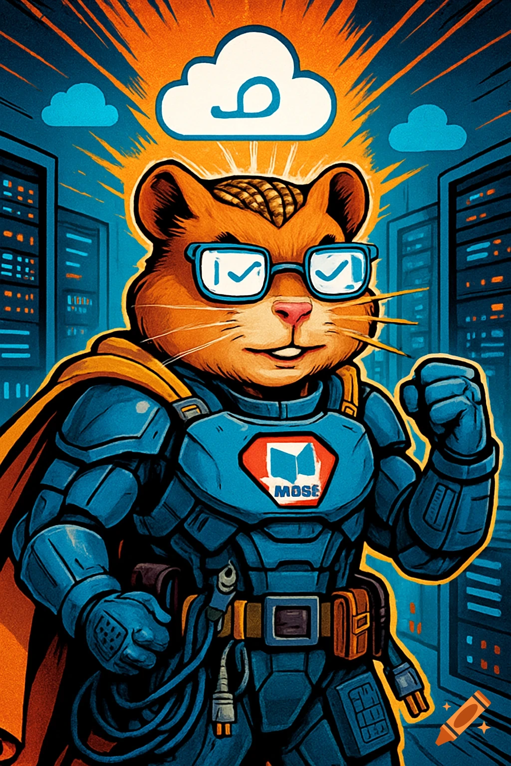 Two angry cartoon cats in green and yellow futuristic armor hold ...