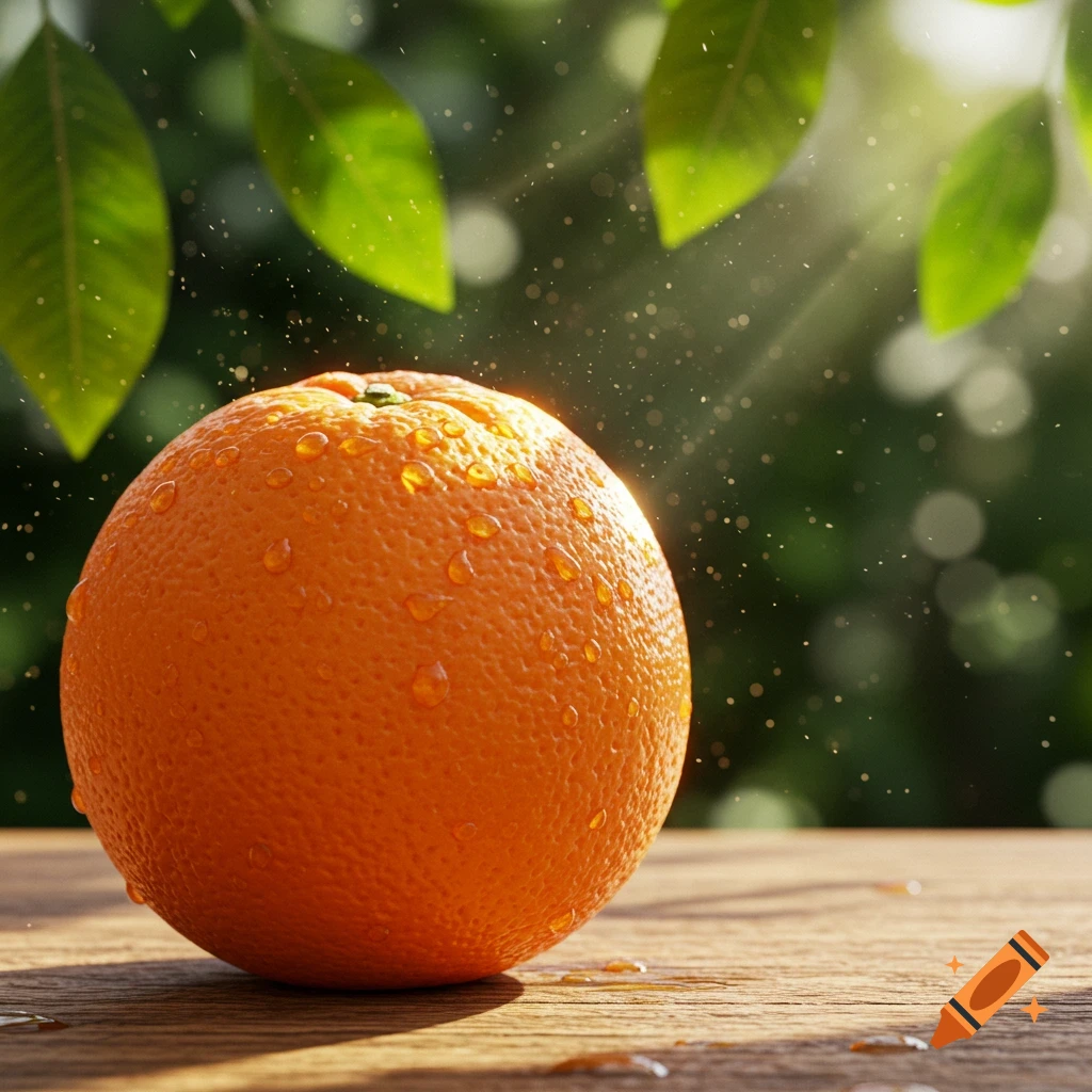 A close-up, high-definition shot of a vibrant orange covered in water ...