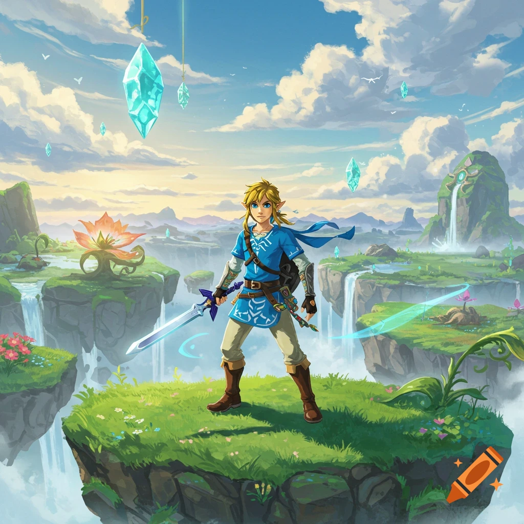 A digital illustration of Link from Zelda, holding his sword, shield ...