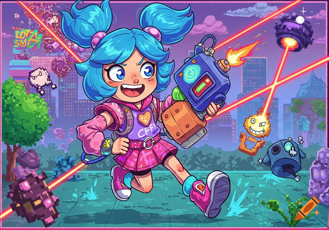 Axe Cop and a fairy bursting from a shattered snow globe, surrounded by ...