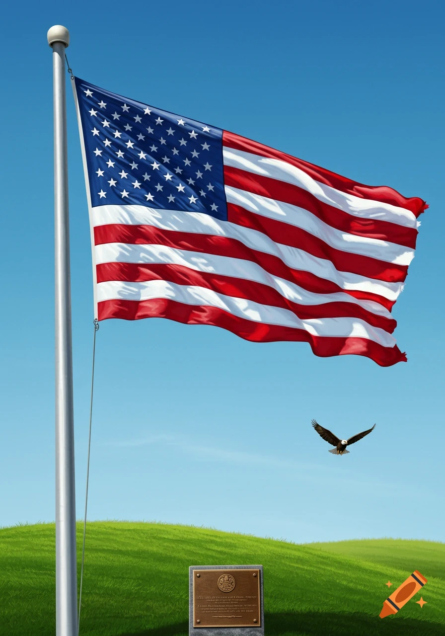 A weathered, tattered Ohio state flag with a painterly texture, waving ...