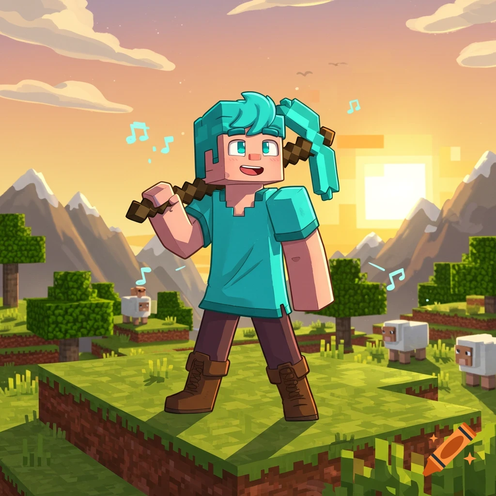 A vibrant, pixelated Minecraft Creeper-like character with colorful ...