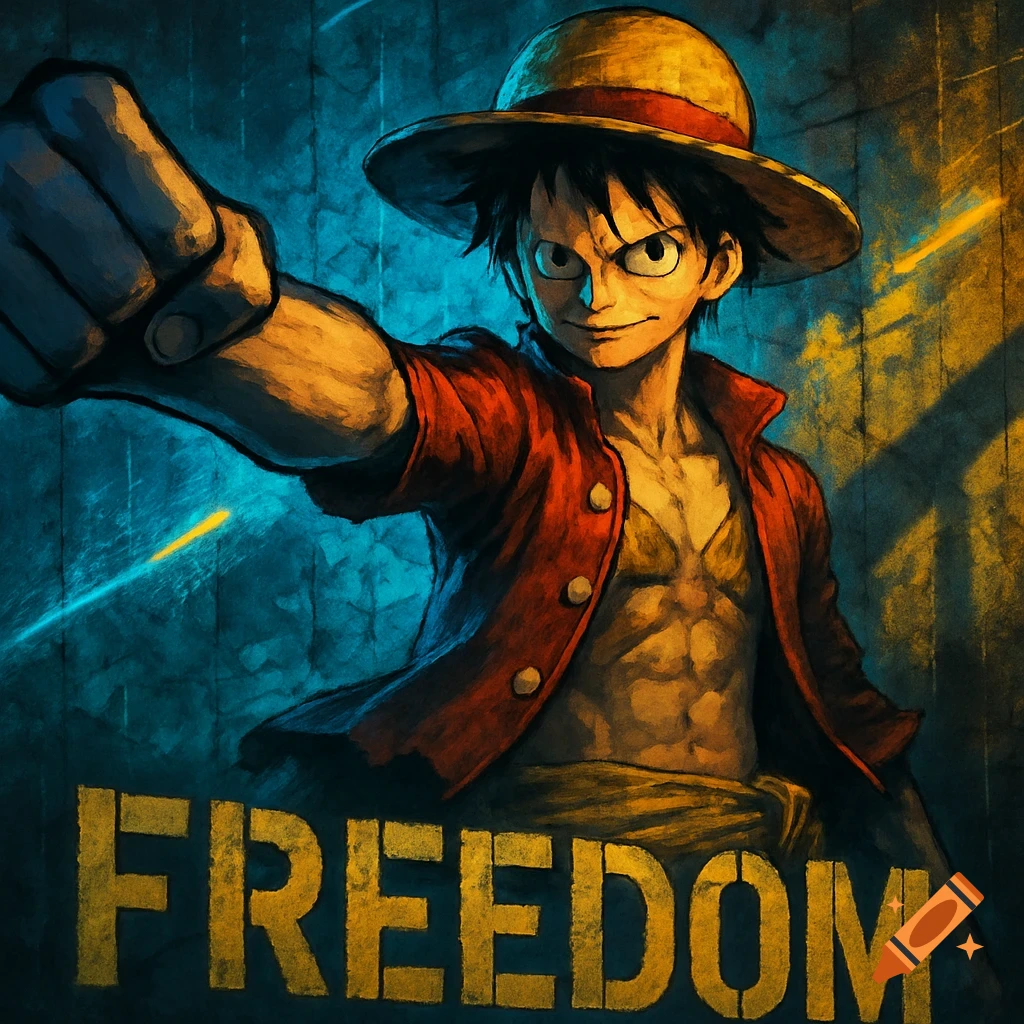 Stylized digital art of Monkey D. Luffy in a straw hat and red shirt ...