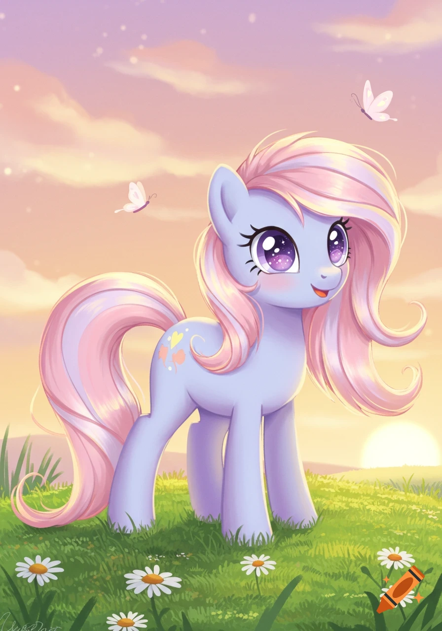 A light purple My Little Pony-style character with a flowing pastel ...