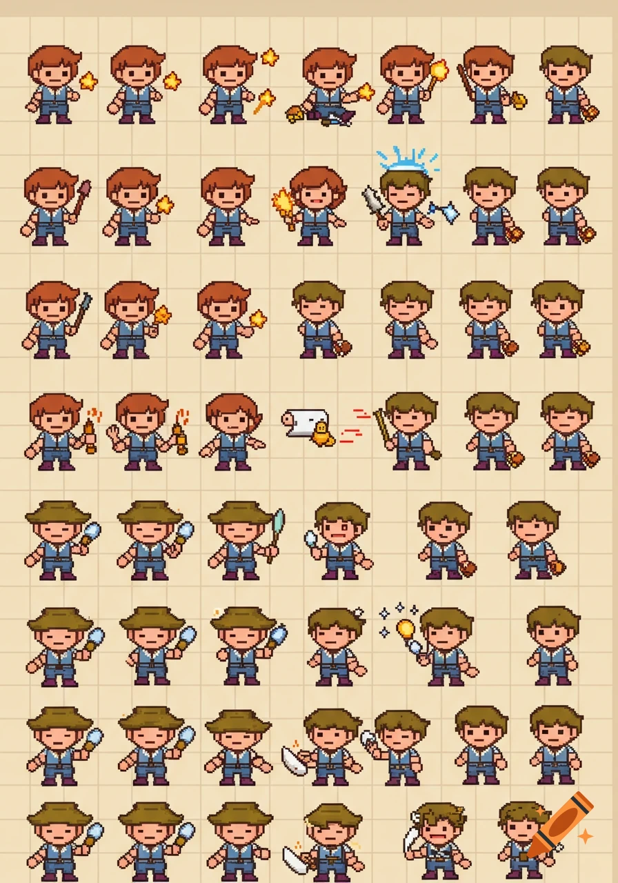 Nine pixel art mushroom sprites with green caps in various animated ...