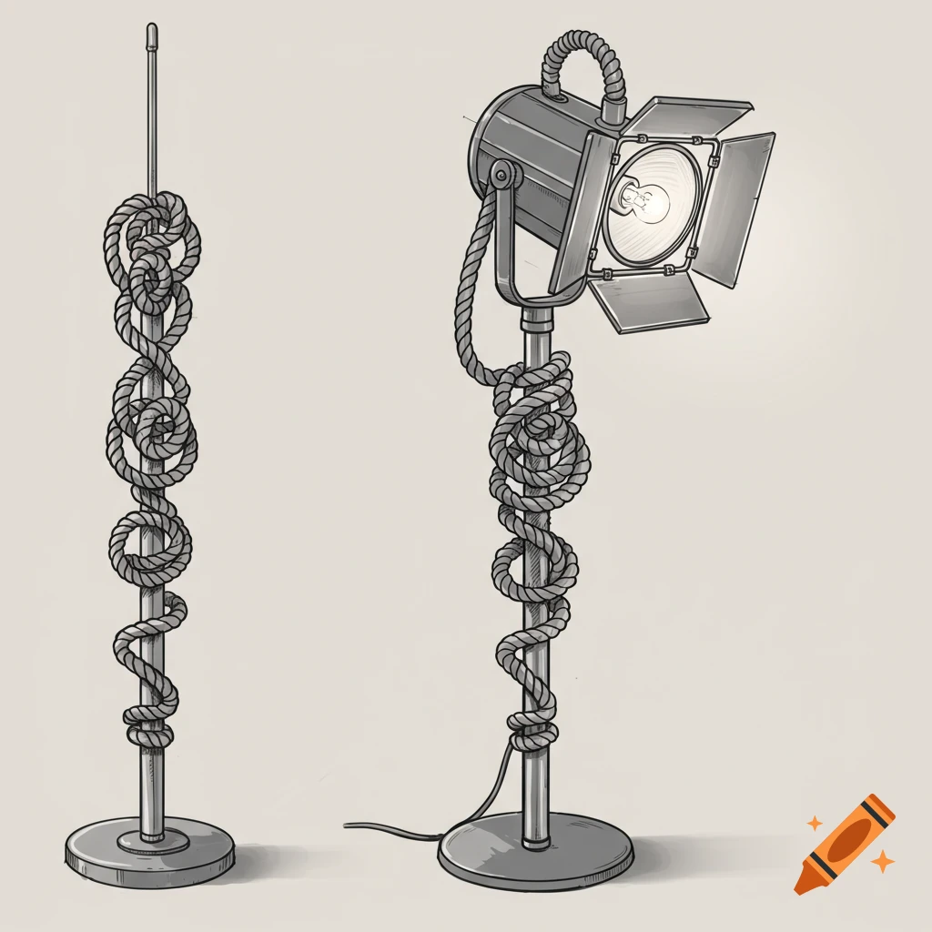 A monochromatic sketch illustration of two lamp stands, one with a ...