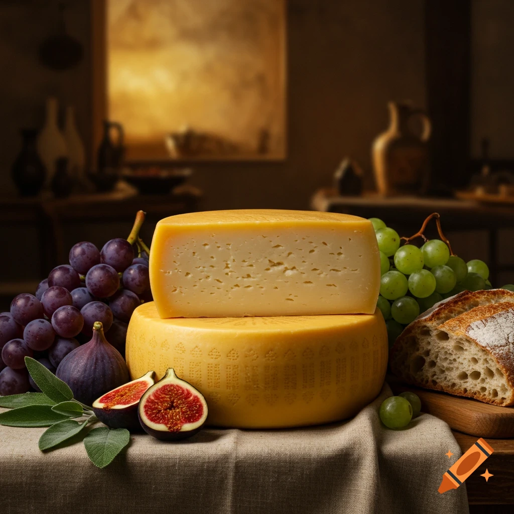 Photorealistic still life of gabagool, rosemary, bread, grapes, and ...