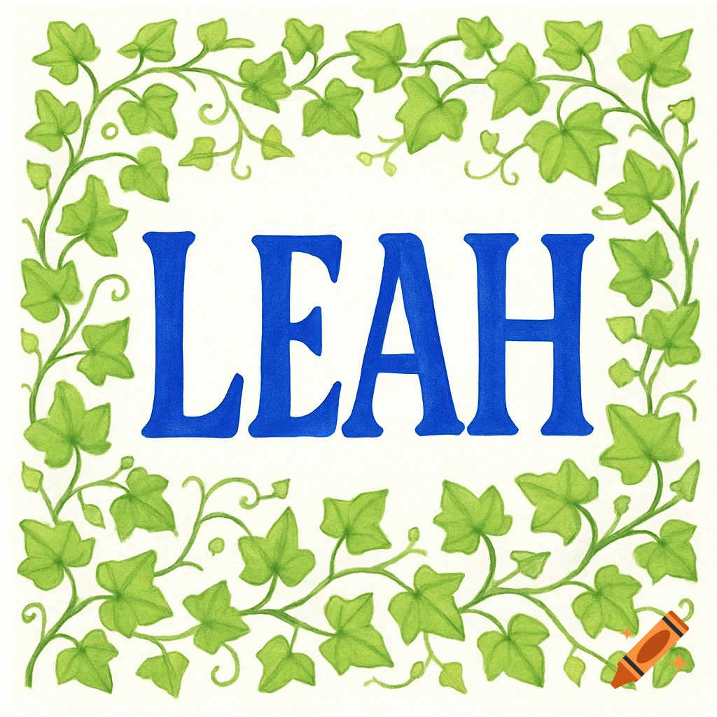The word LEAH in bold blue letters on a white background, framed by a ...
