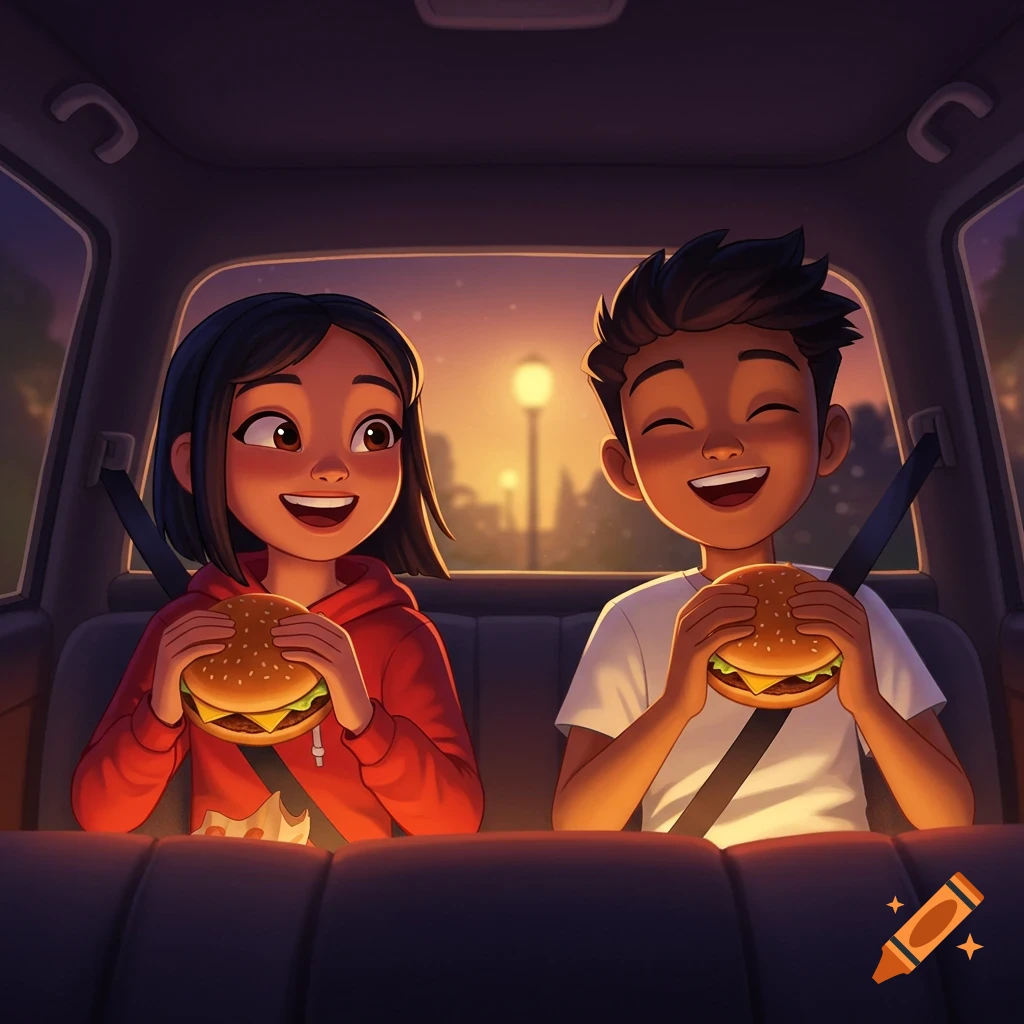 Luz Noceda and Amity Blight, in cartoon style, sit on a red convertible ...