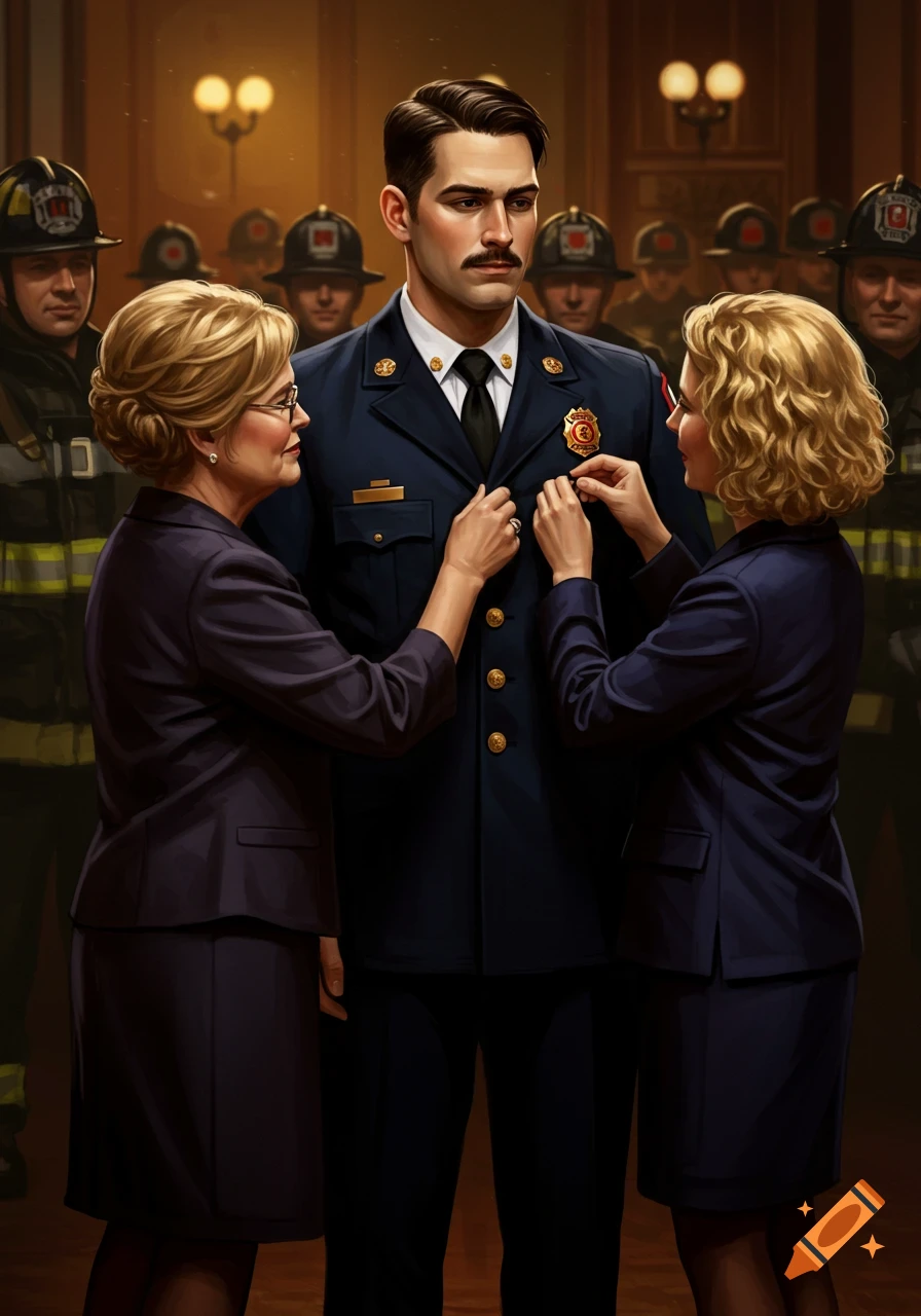 A man in a black and red futuristic military dress uniform with gold ...