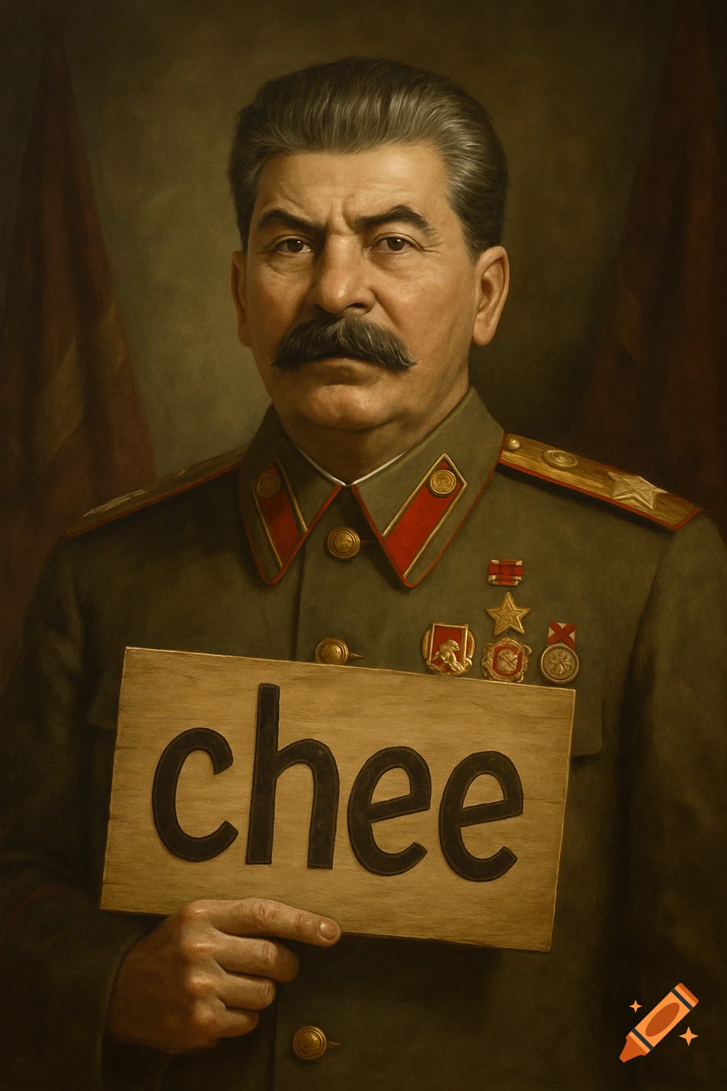 Cheburashka with an AK-47 atop an orange, waving to Crocodile Gena ...