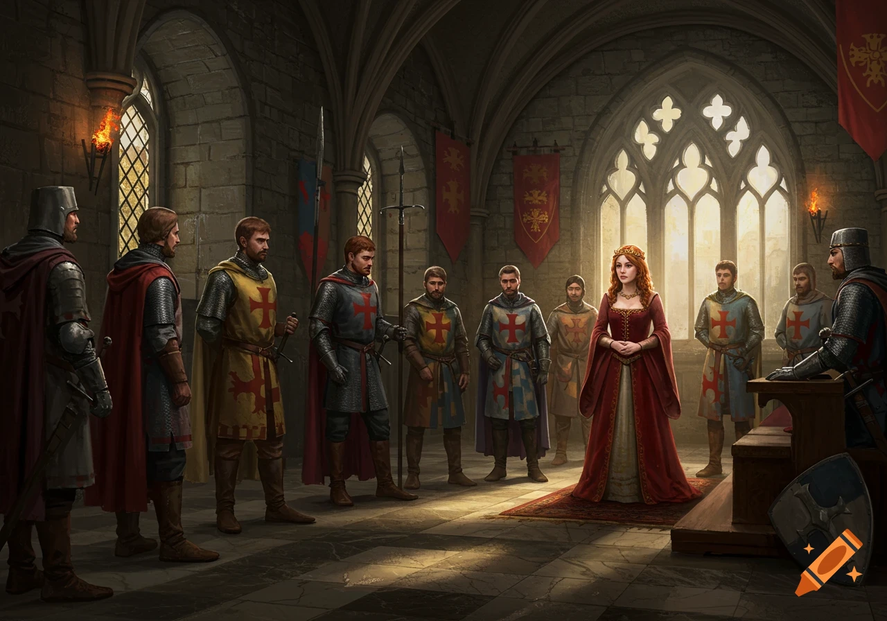 An emperor in a red and white robe and Napoleon in military uniform ...