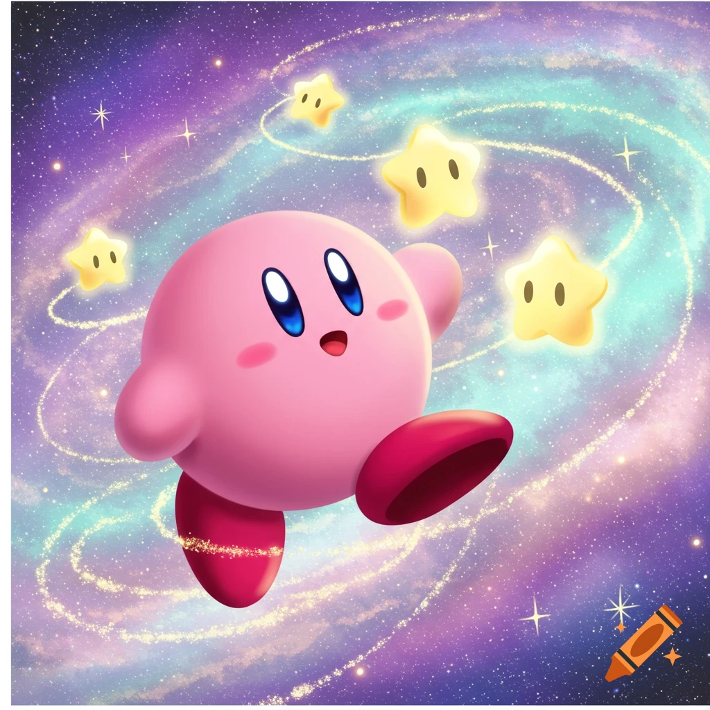 Kirby, a pink spherical character, sleeps on a snowy rooftop, with "Z"s ...