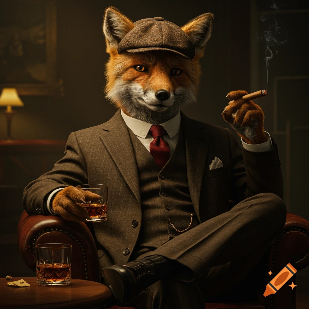 An anthropomorphic wolf with glasses, dressed as a grandmother in a ...