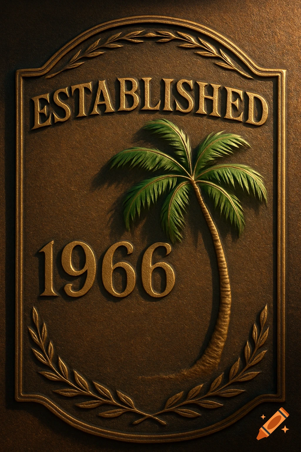 A bronze embossed plaque featuring a palm tree and the text ...