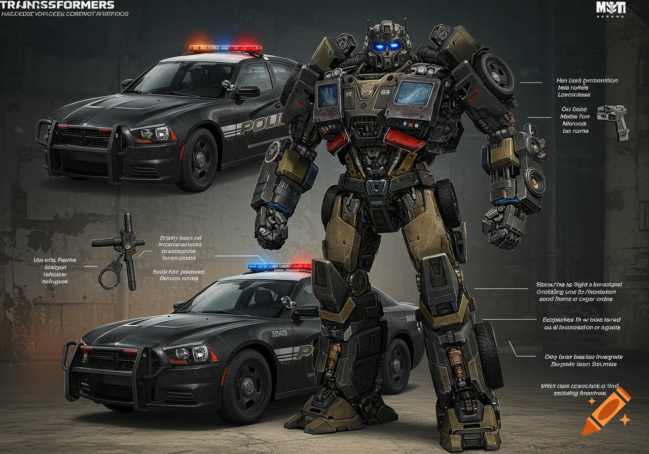 A detailed concept art of a Transformer robot in a tactical design ...