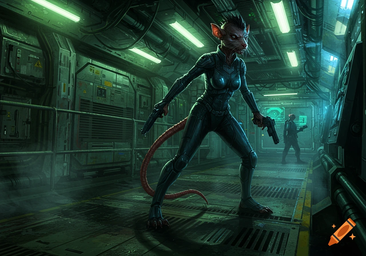 A humanoid rat-like soldier in a dark jumpsuit holds two pistols in a ...
