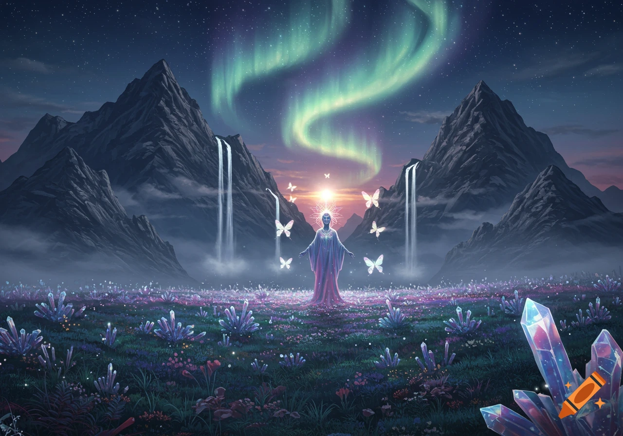 A shadowy, robed figure with glowing red eyes levitates above a glowing ...