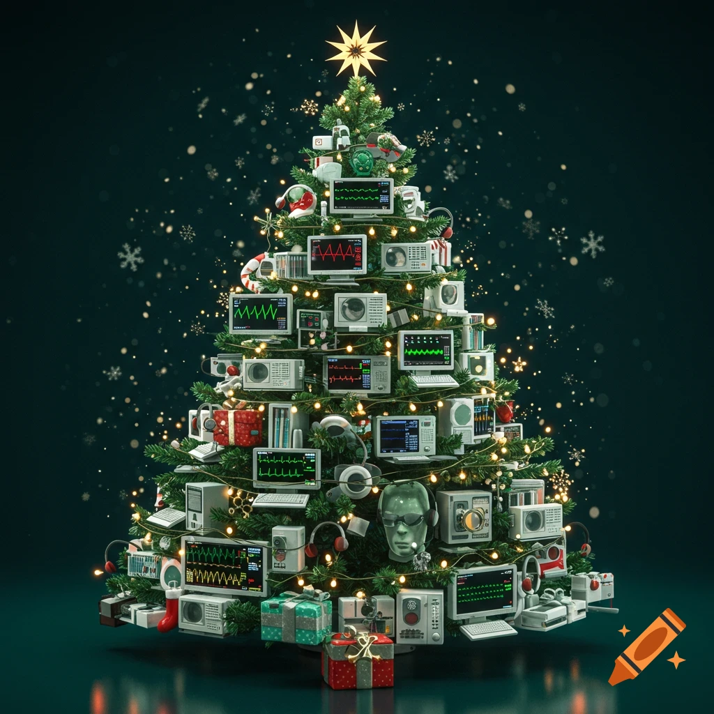 A green paper Christmas tree decoration, shaped like a cone, adorned ...