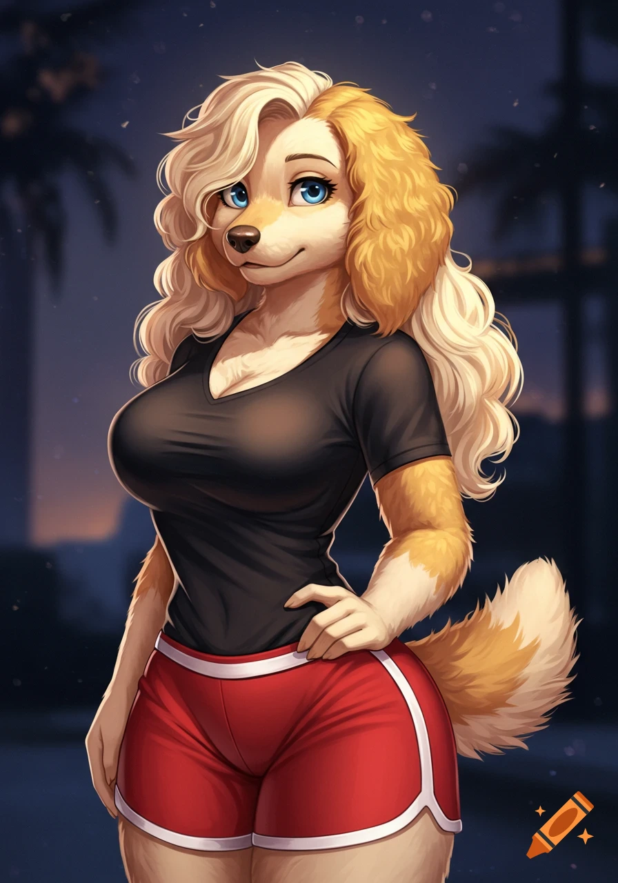 A muscular anthropomorphic white cat in a beige elegant dress poses in ...