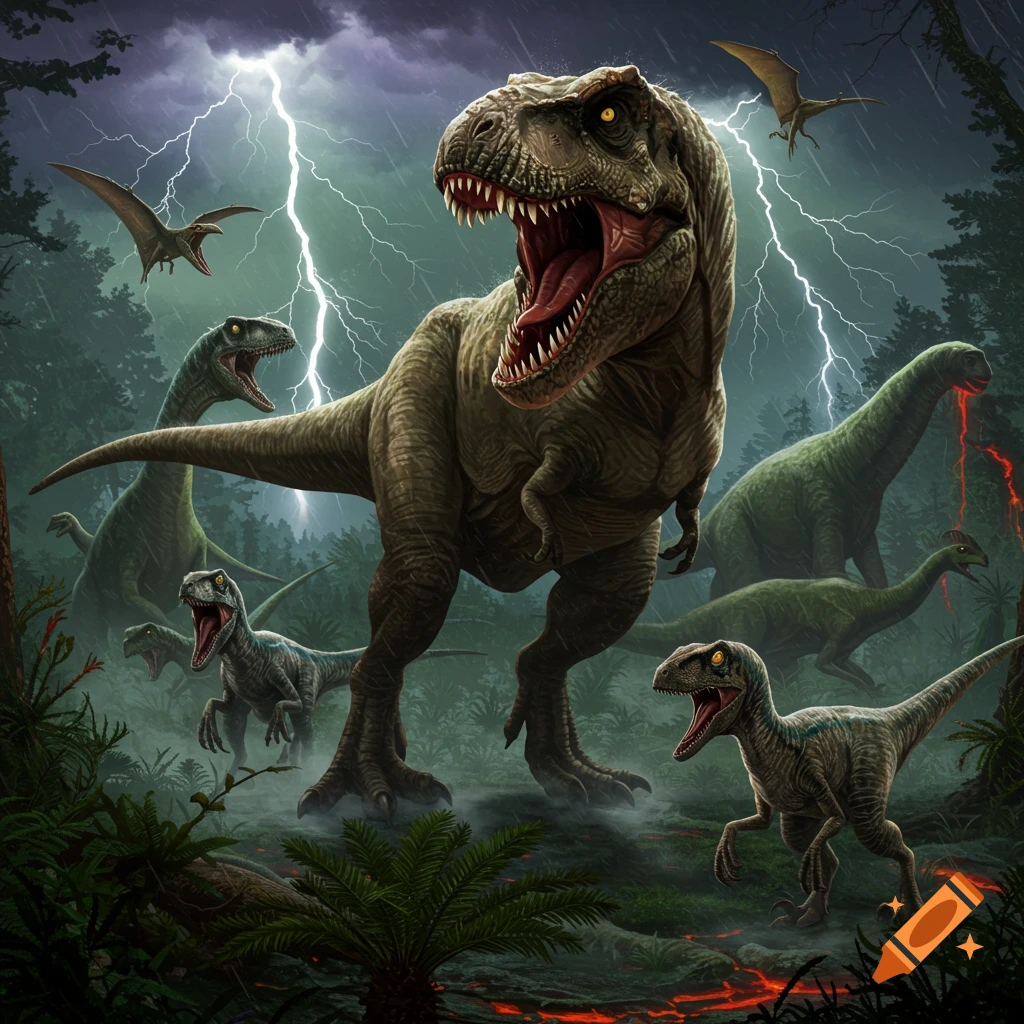 Cave painting of a Tyrannosaurus Rex riding a bicycle on Craiyon