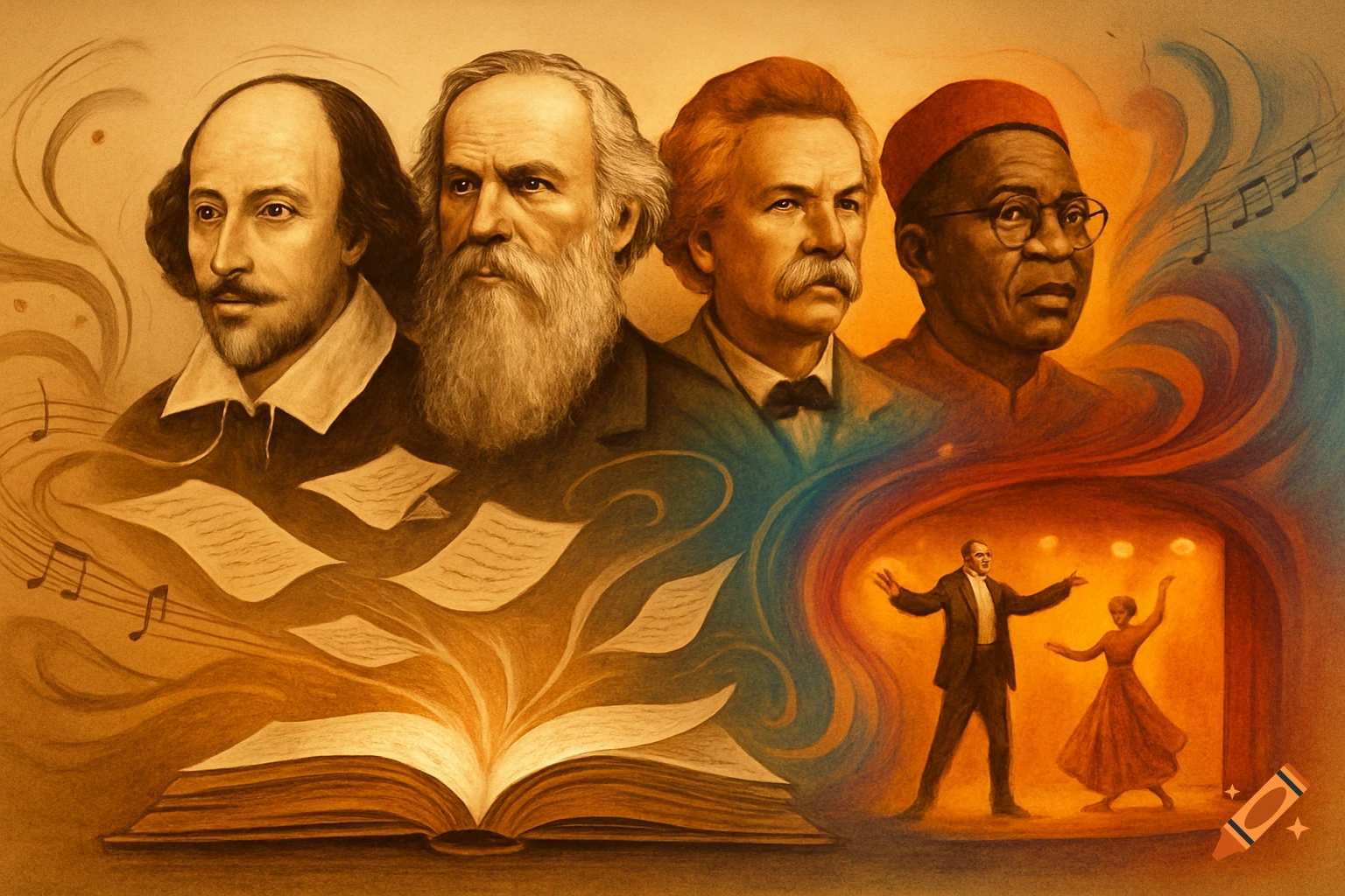 Drawing of five people in traditional costumes from Austria ...