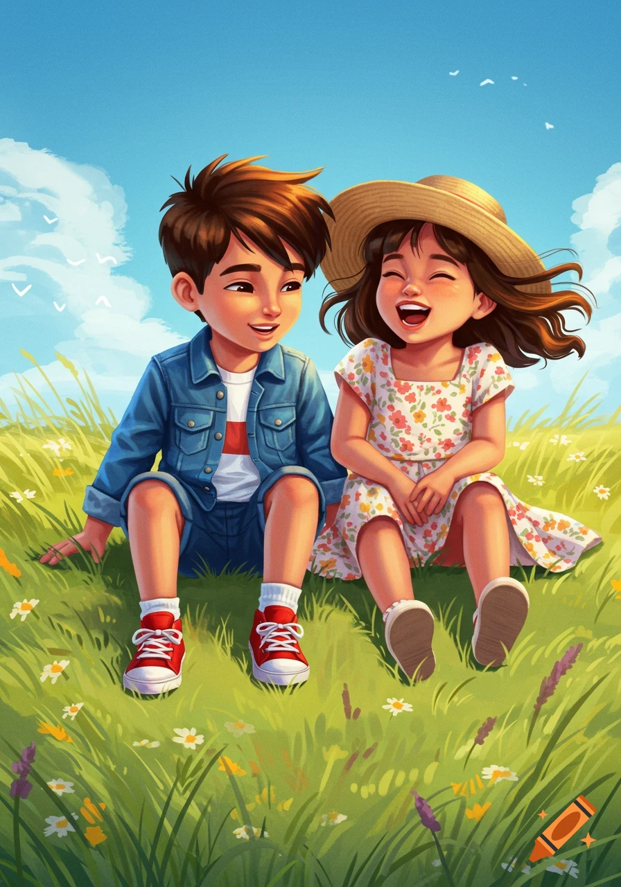 Cartoon illustration of a smiling woman holding hands with a boy and a ...