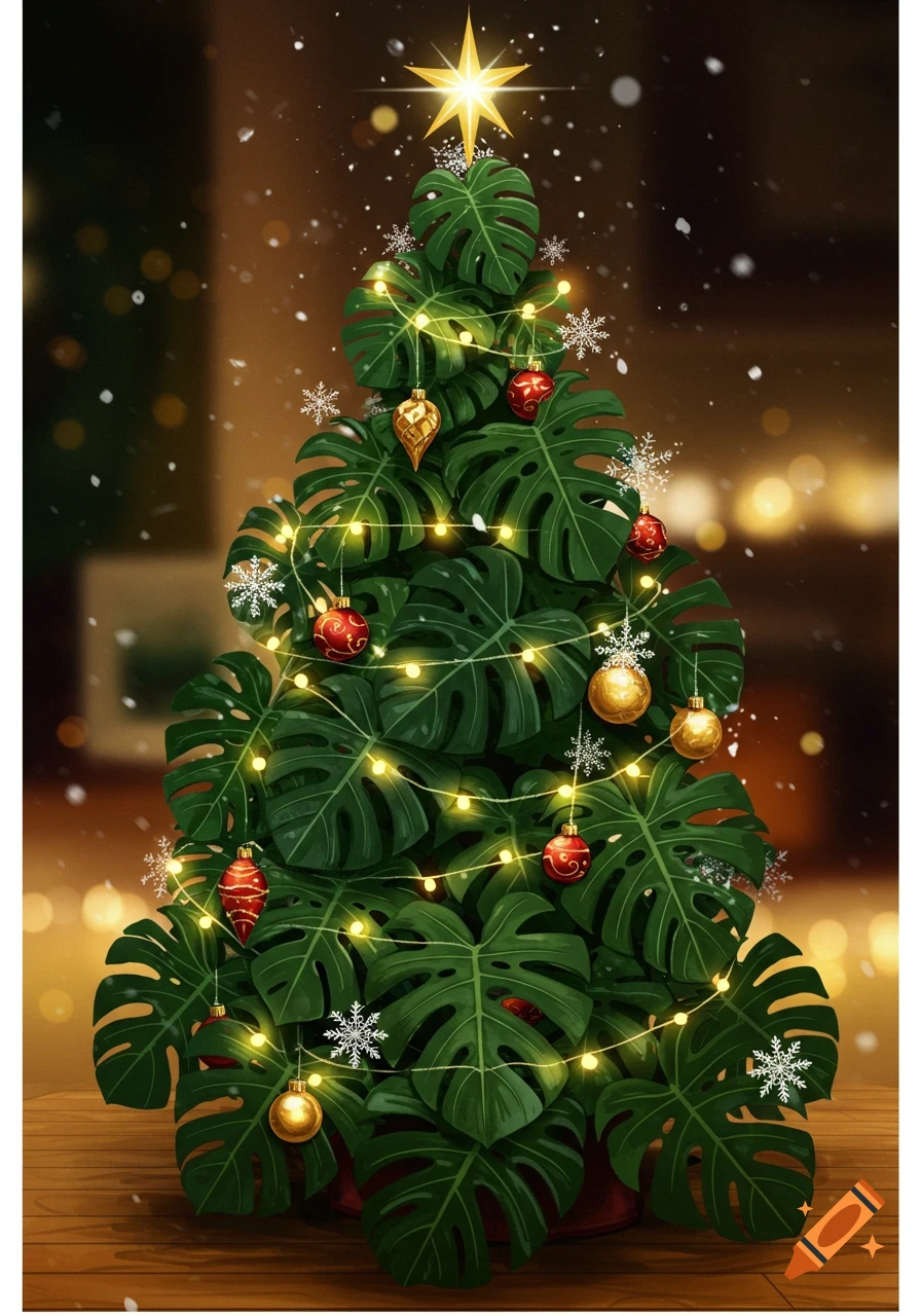 Vibrant, detailed illustration of a decorated Christmas tree with a ...