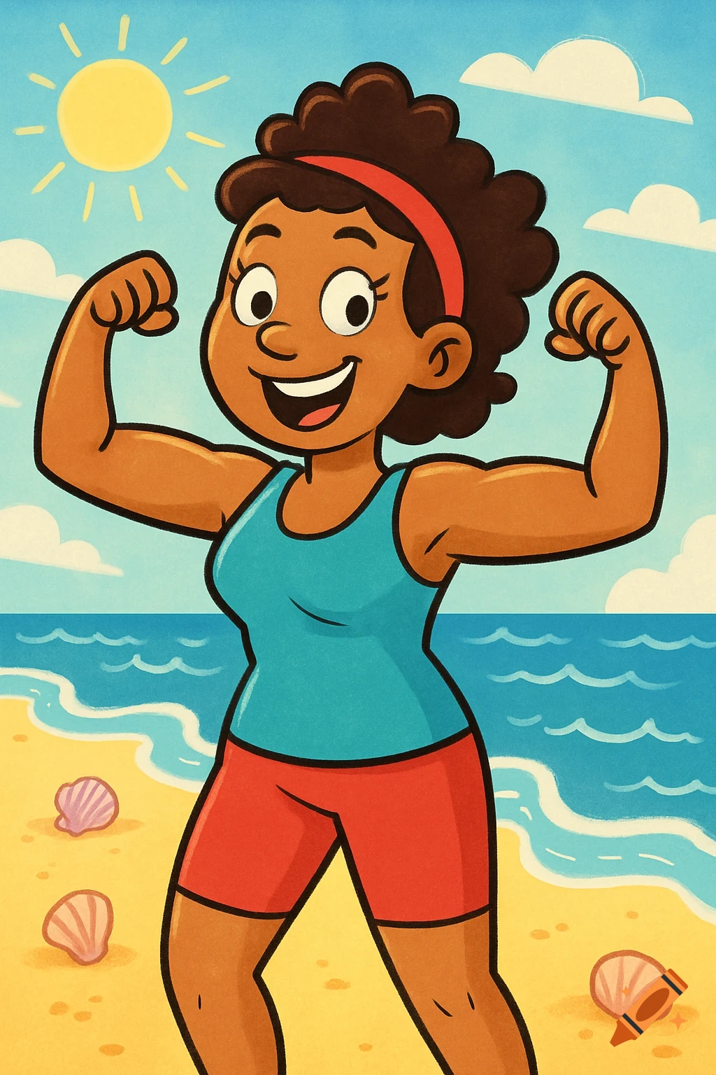 A cartoon character, resembling Dora, wearing a hat and red tank top ...