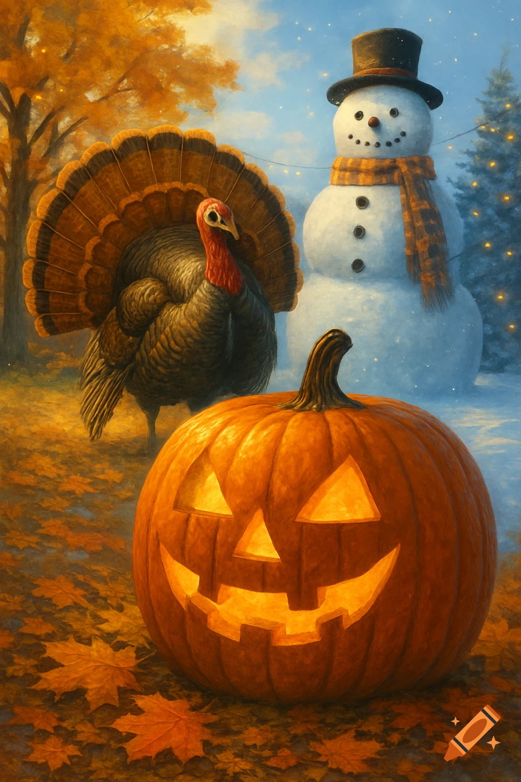 A humorous cartoon depicts a large turkey wearing a tie and holding a ...