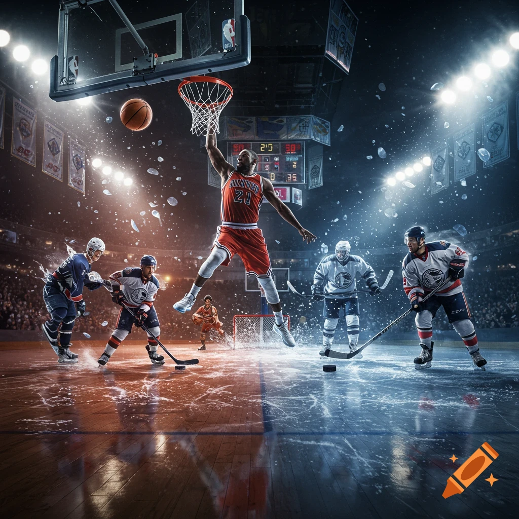 A photorealistic action shot of a basketball floating mid-air on a ...