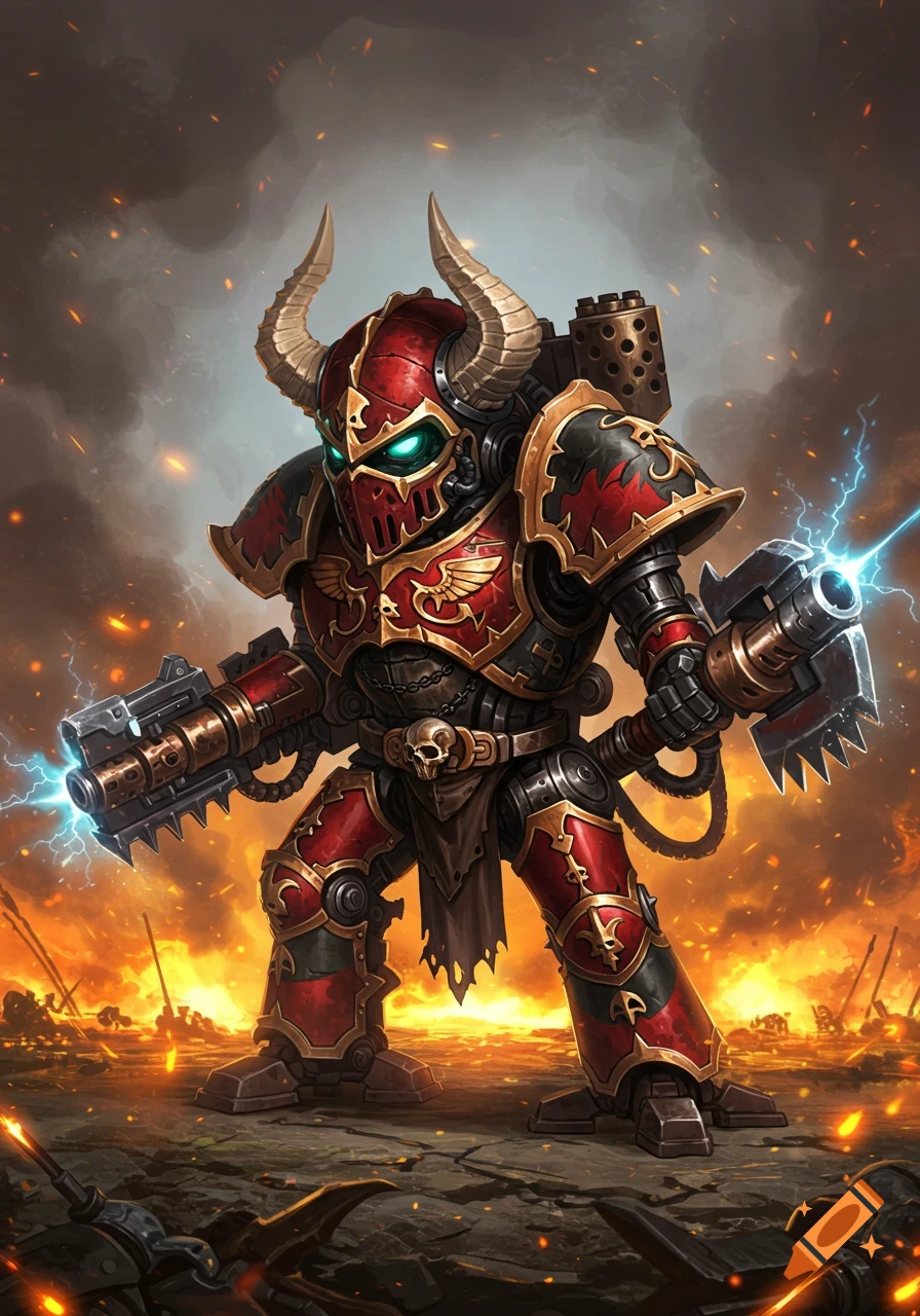 A Warhammer 40k Space Marine in blue and gold power armor, holding a ...