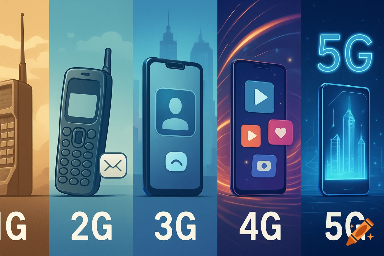 A visual timeline showing the evolution of mobile phones from 1G to 5G ...