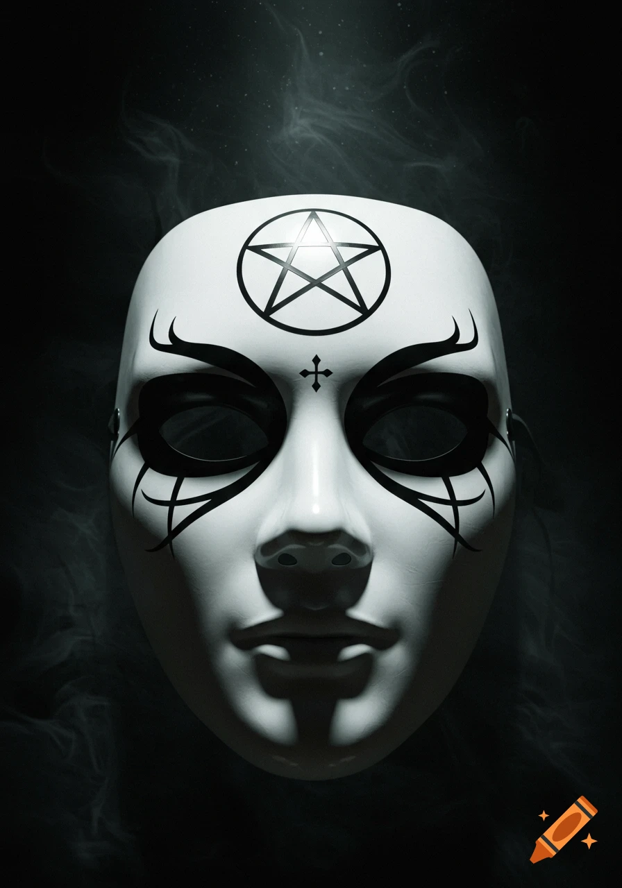 A detailed white cracked skull-shaped mask with hollow eye and nose ...