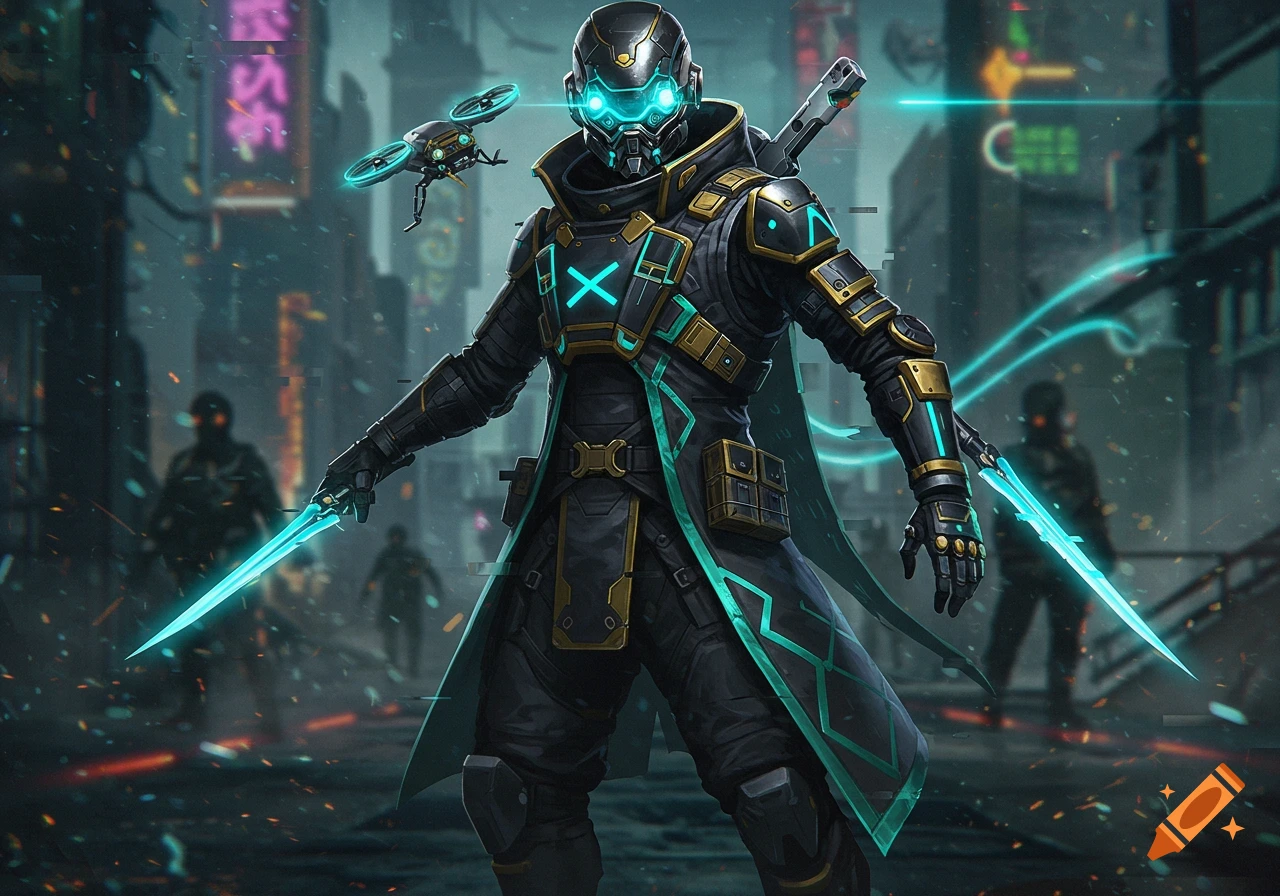 A character wearing a white coat and a pink and white fox mask stands ...