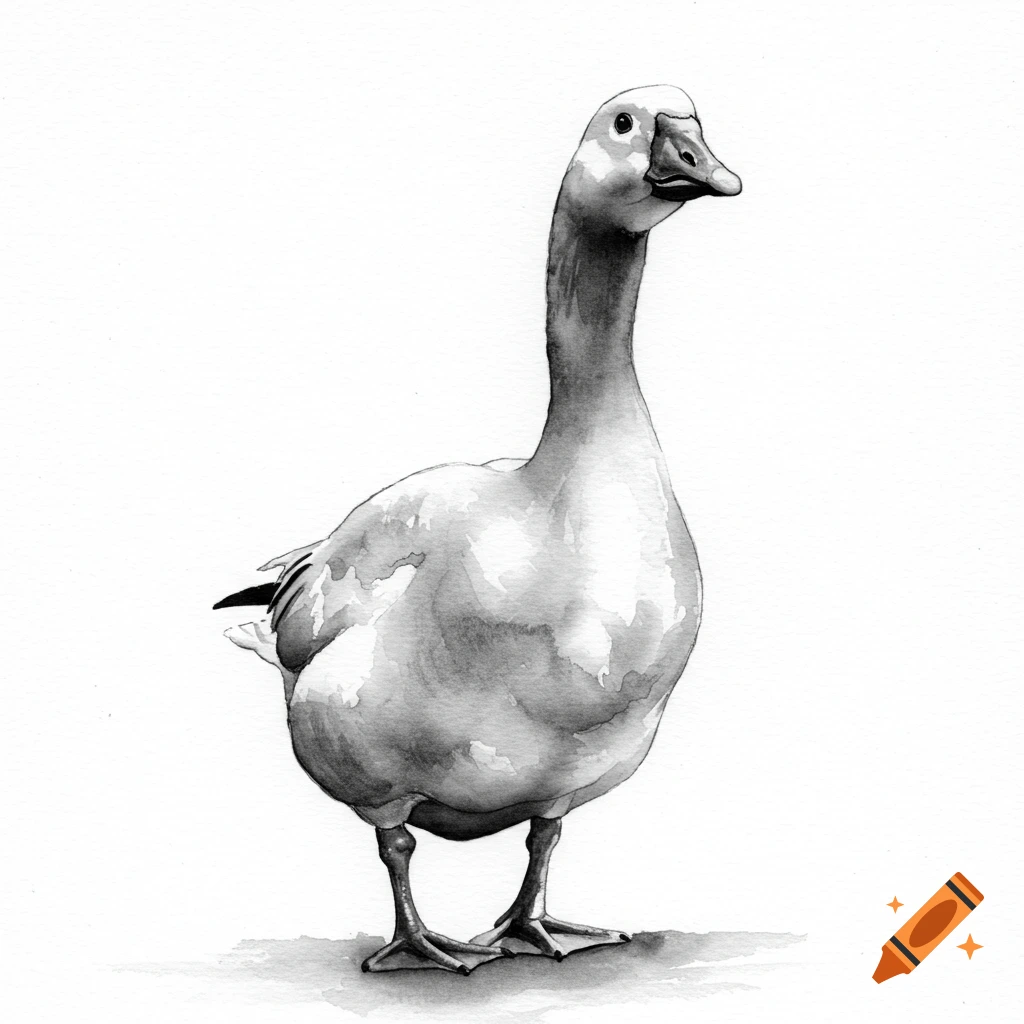 Black and white line drawing of a coot standing in shallow water ...