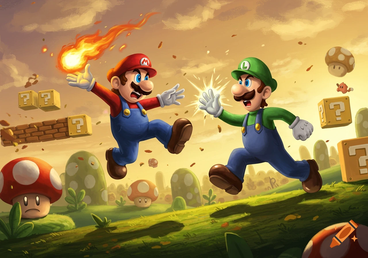 Mario and Princess Daisy standing together in a vibrant cartoon ...