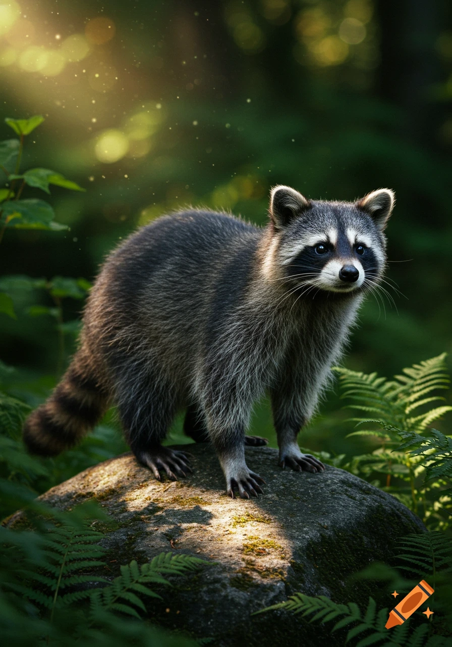 A photorealistic wild boar stands on a mossy forest path, bathed in ...