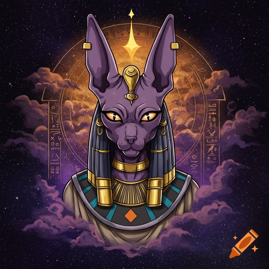 Stylized tattoo design featuring Egyptian deities Anubis, Bastet, and a ...