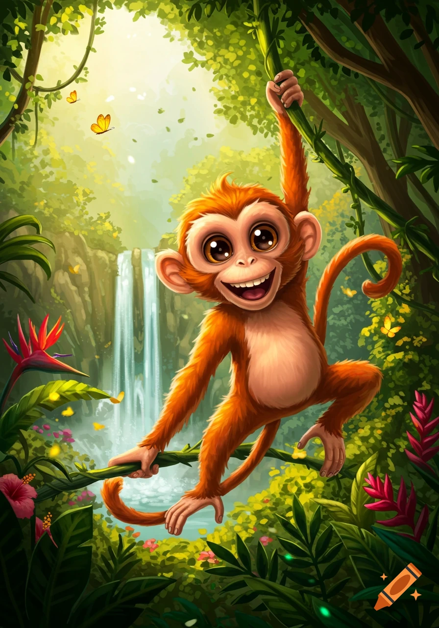 A whimsical monkey made of colorful candies in a vibrant jungle setting ...