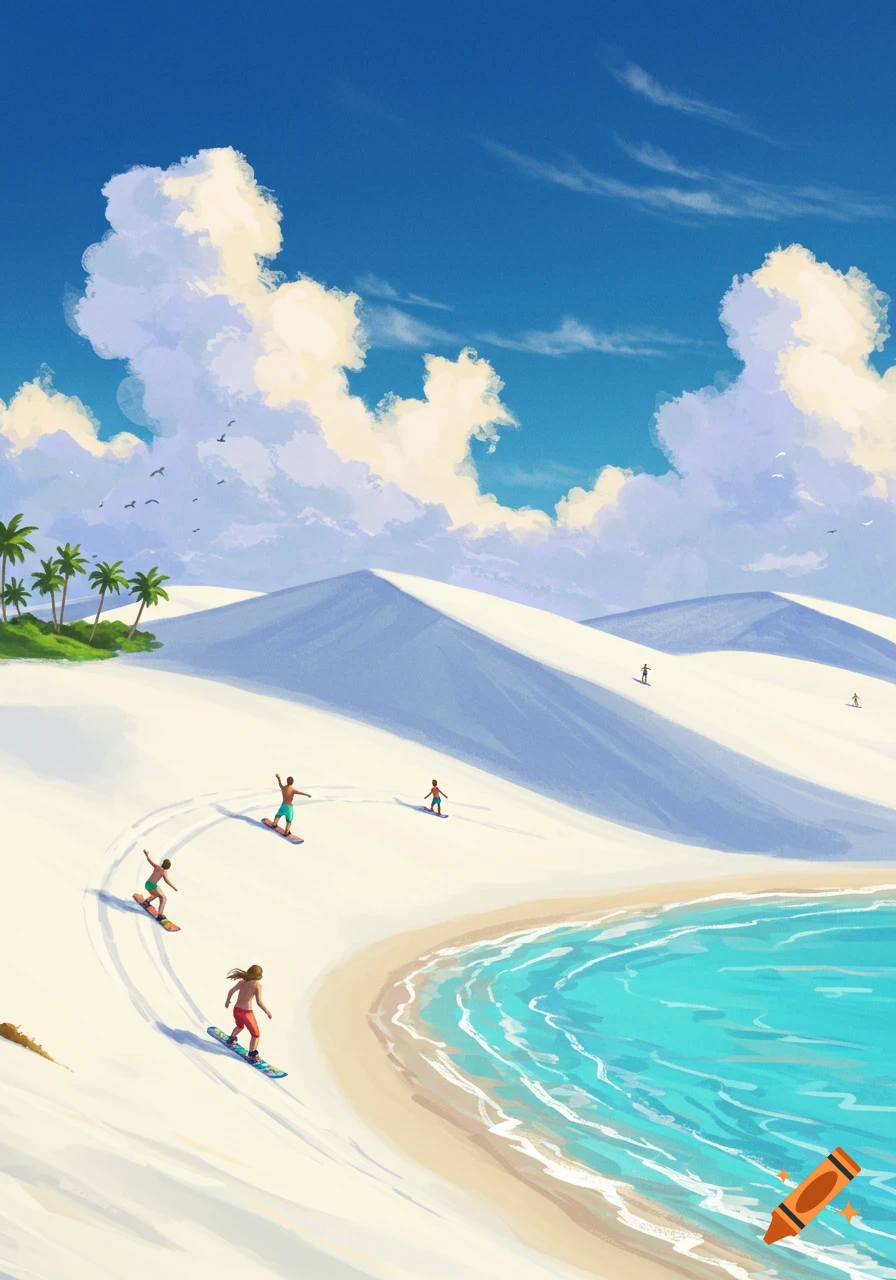 Cartoon illustration of men e-foiling on electric surfboards in the ...