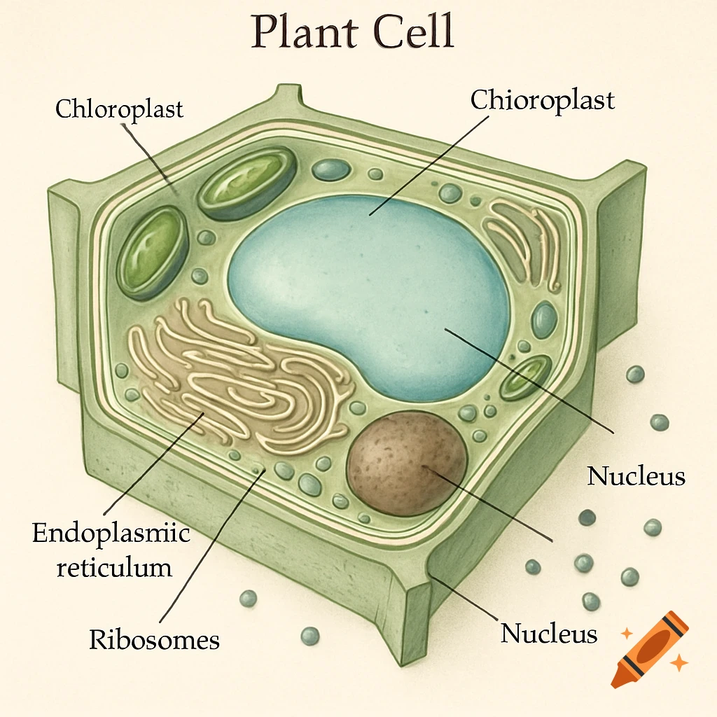 A detailed illustration of a plant cell with labeled organelles ...