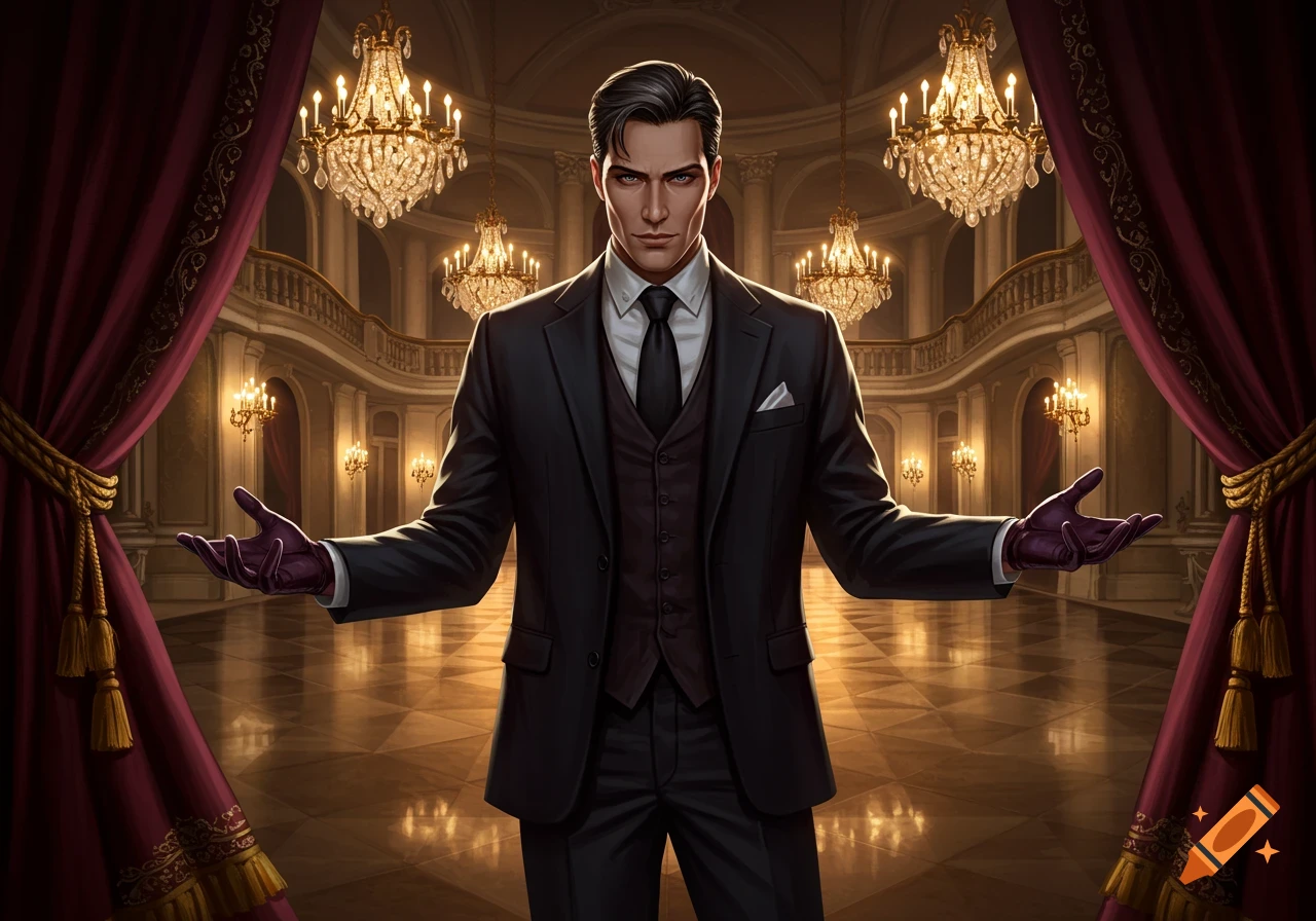 Two-Face in a split black and white suit, flipping a coin in a dark ...