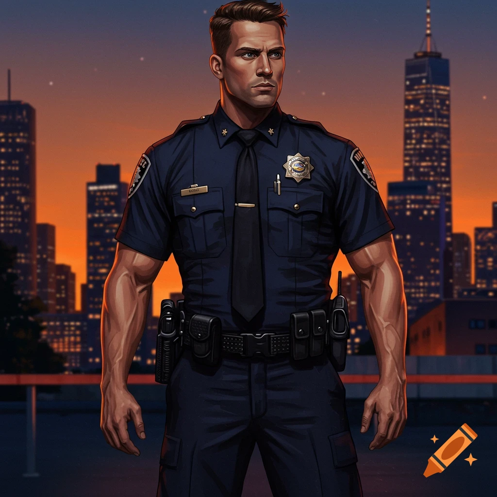 A smiling policewoman stands next to a smiling policeman in a ...