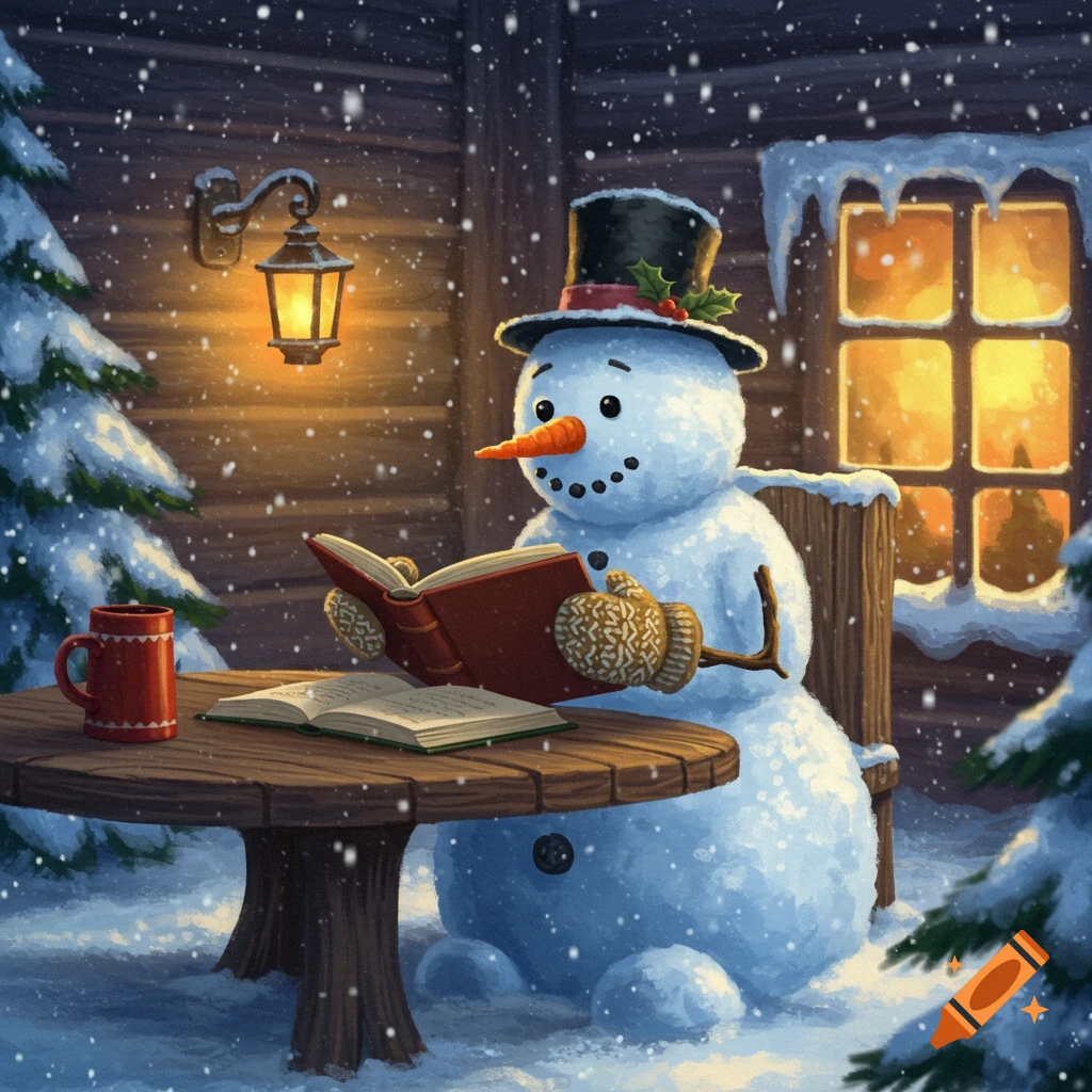 A steampunk snowman in a top hat and scarf holds a 'Frohe Weihnachten ...