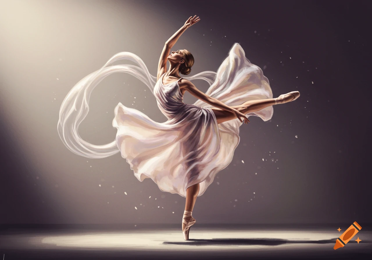 Painting of a black ballerina in a dramatic pose on Craiyon