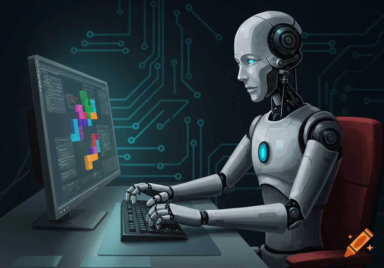 Vector illustration of happy acupuncture robot holding needle on Craiyon