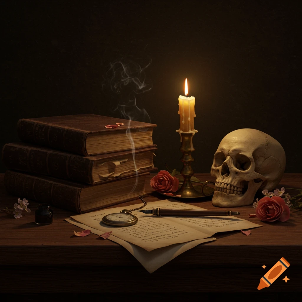 A magical old book titled 'Les Murmures de M' surrounded by glowing ...