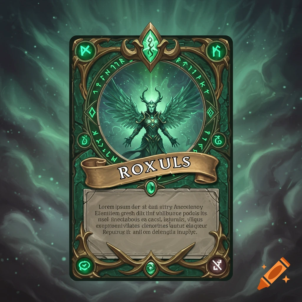 A green fantasy trading card featuring a dark figure with horns and ...